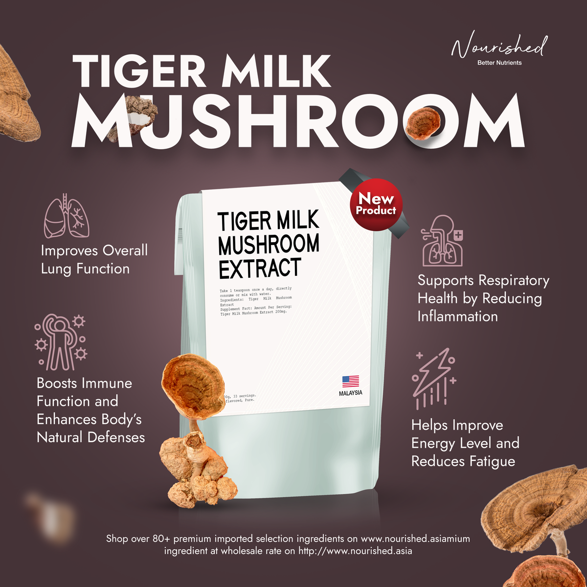 Nourished Tiger Milk Mushroom Extract | Vitamins, Supplements, Premium ...